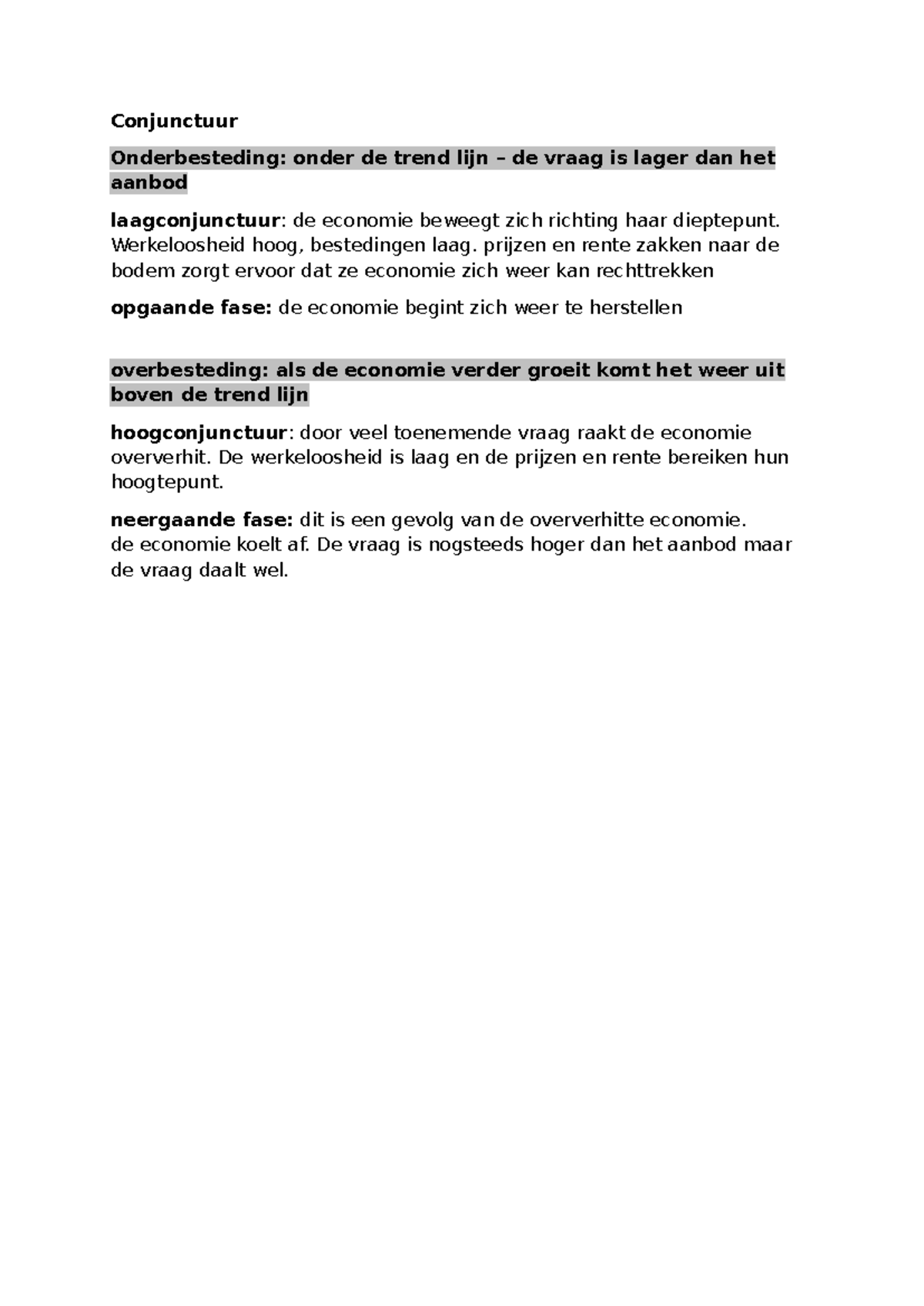 Conjunctuur en Onderbesteding: Economische Fasen en Impact - Studeersnel