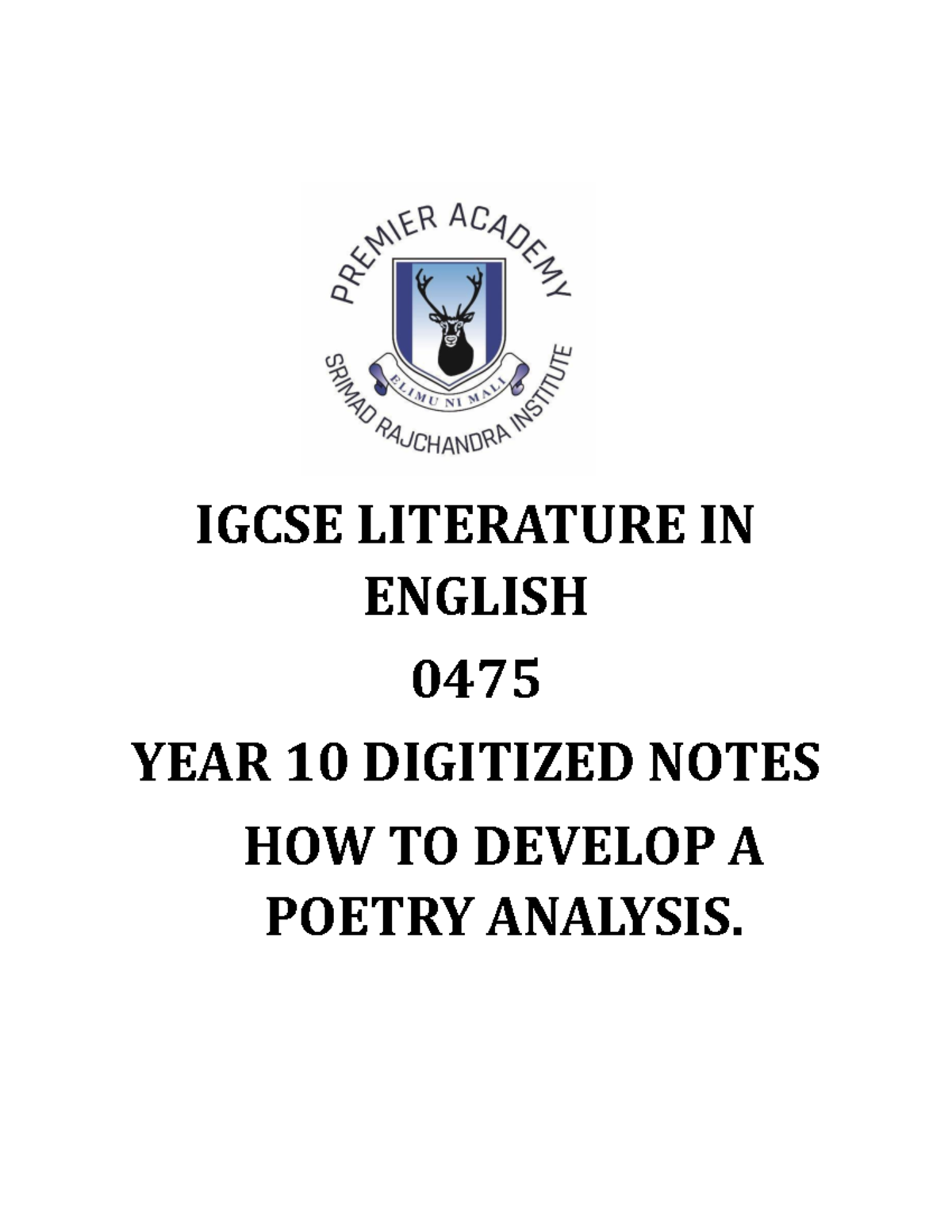 IGCSE Literature 0475 Year 10: Poetry Analysis Guide - Studocu