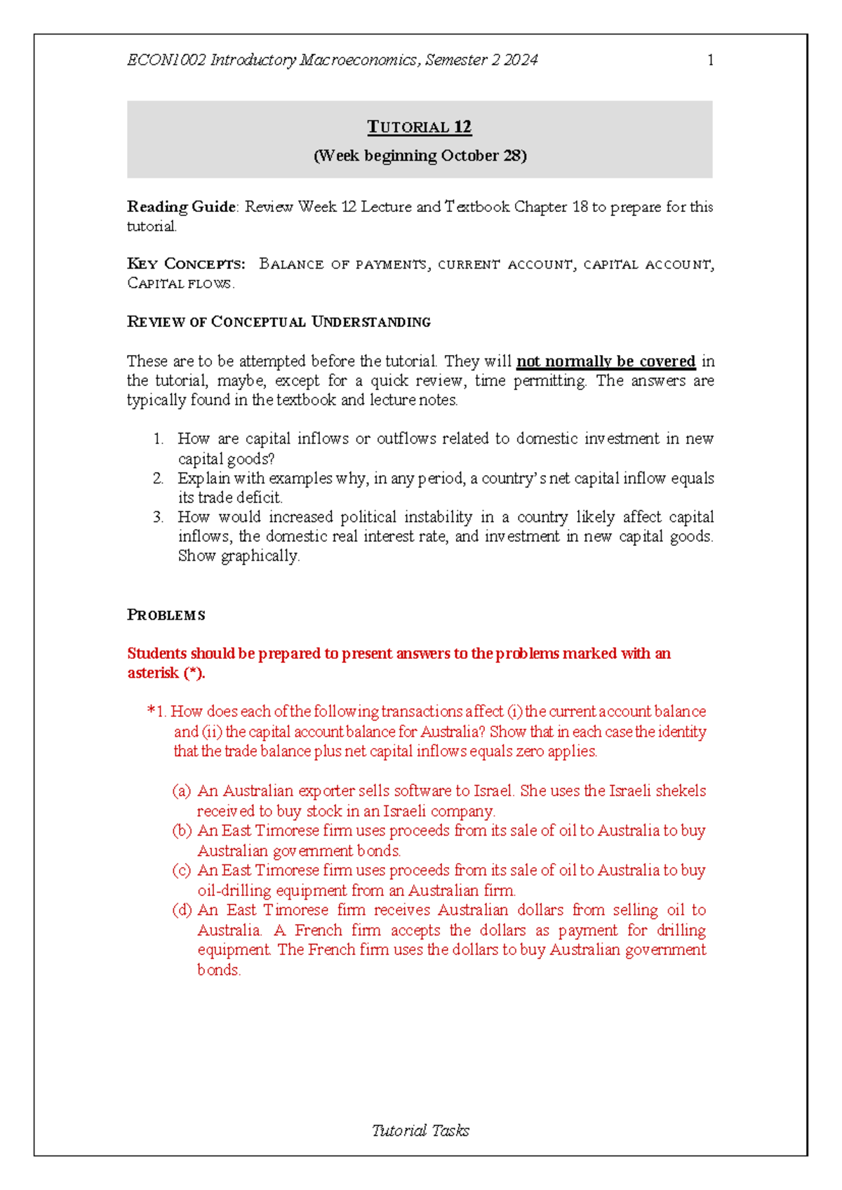 Tutorial Week 13 - Week 13 - ECON1002 Introductory Macroeconomics ...