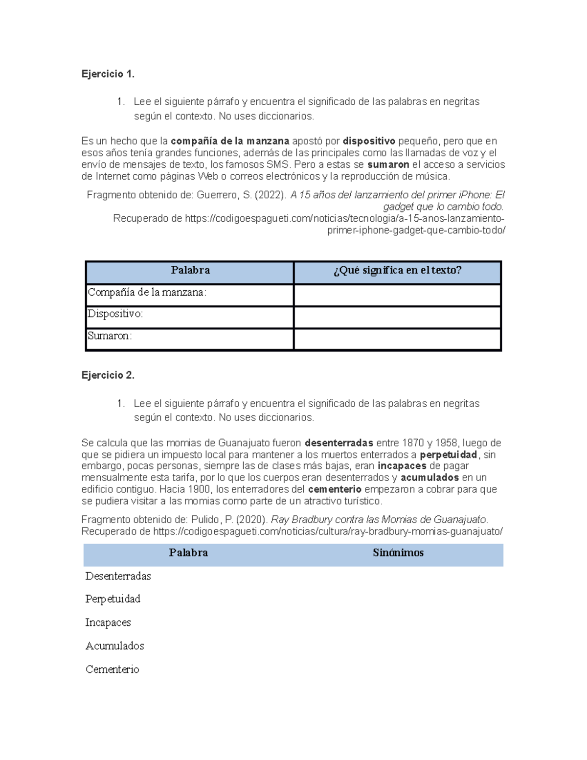 Actividad 3: Ejercicios de Vocabulario y Comprensión Lectora - Studocu
