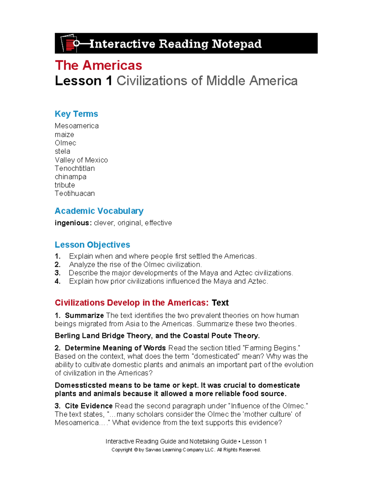 HSWH SC T04 L01 Lesson on Civilizations of Middle America - Studocu