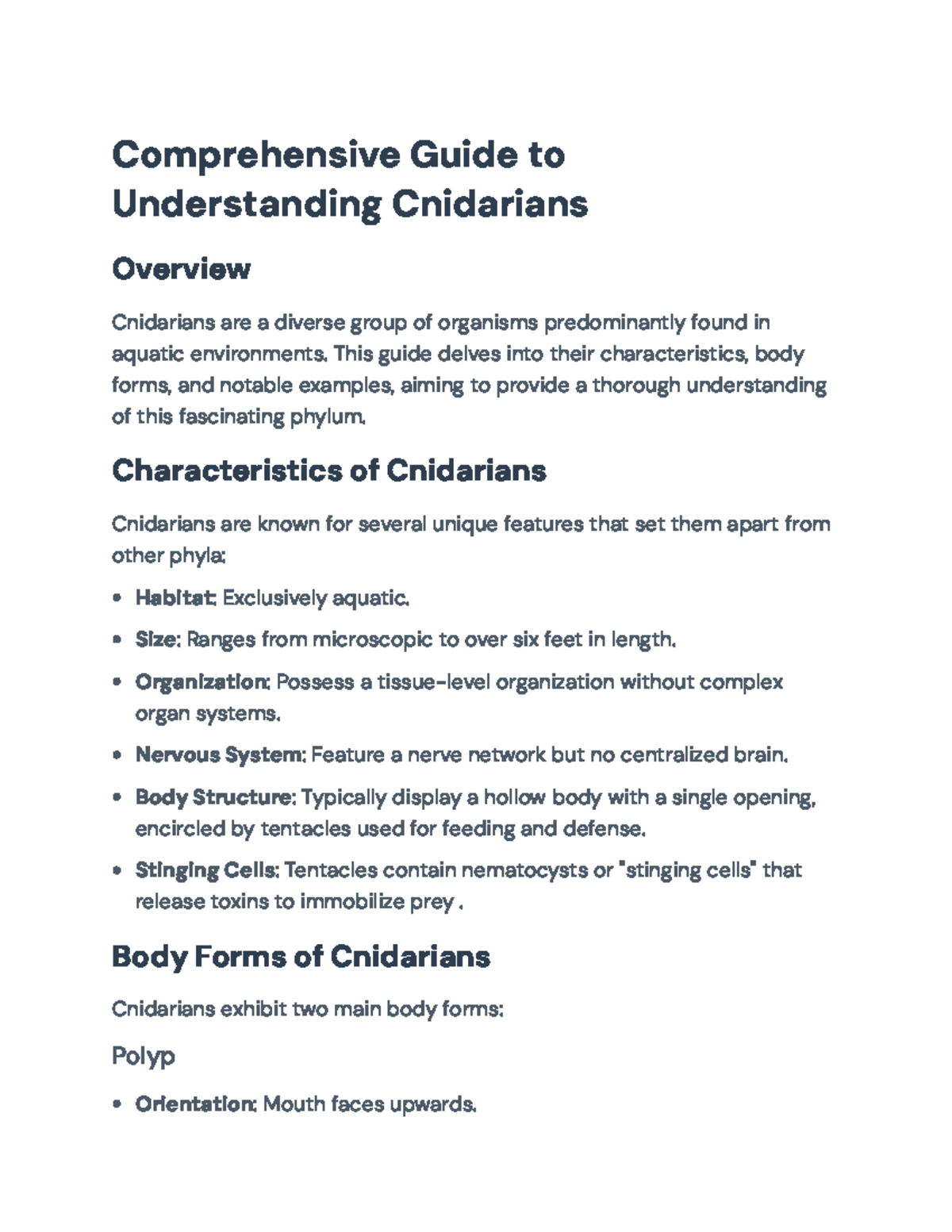 Understanding Cnidarians: Characteristics, Body Forms, and Examples ...