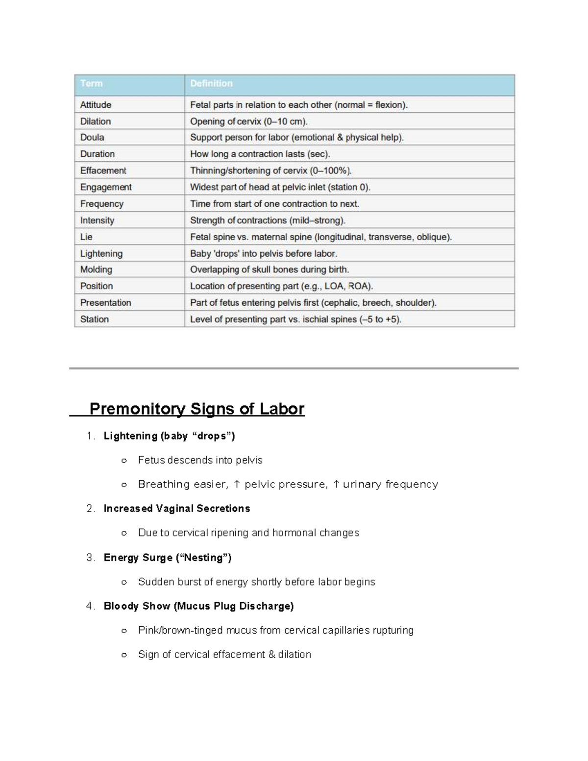 Chapter 13 Study Guide: Signs and Stages of Labor - Studocu