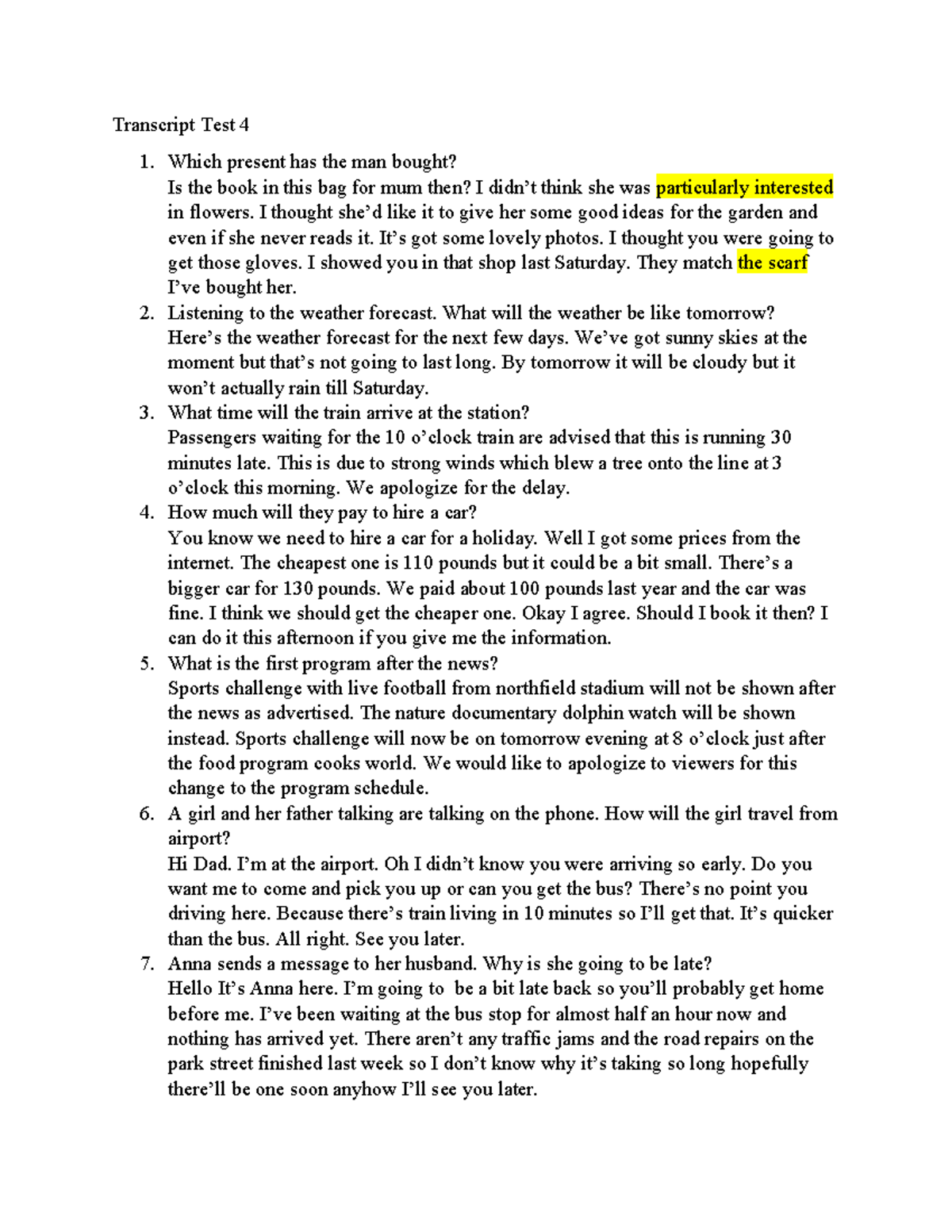 Transcript test 4: Listening comprehension exercises and answers - Studocu