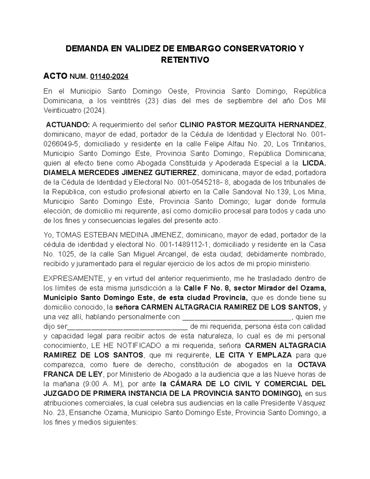 Demanda en Validez de Embargo Conservatorio y Retentivo - 2024 - Studocu