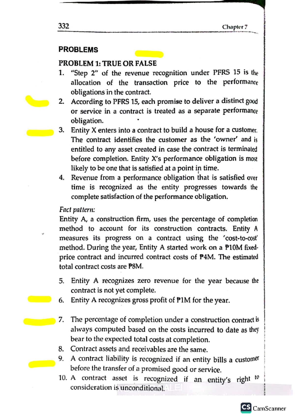 BAPE 6 BOOK Answers - 332 Chapter 7 PROBLEMS PROBLEM 1: TRUE OR FALSE 1. of the revenue ...