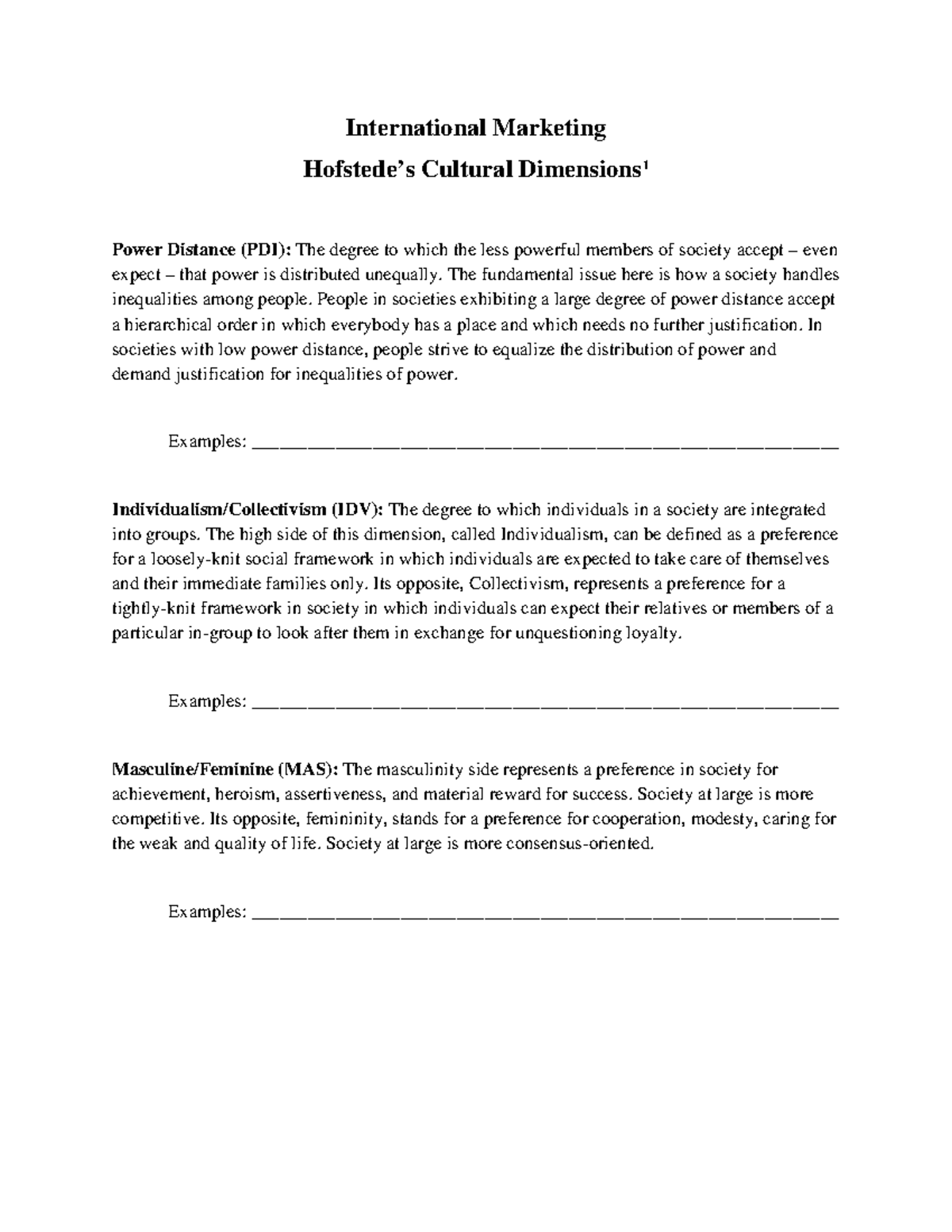 Hofstede's Dimensions - International Marketing Cultural Dimensions 1 ...