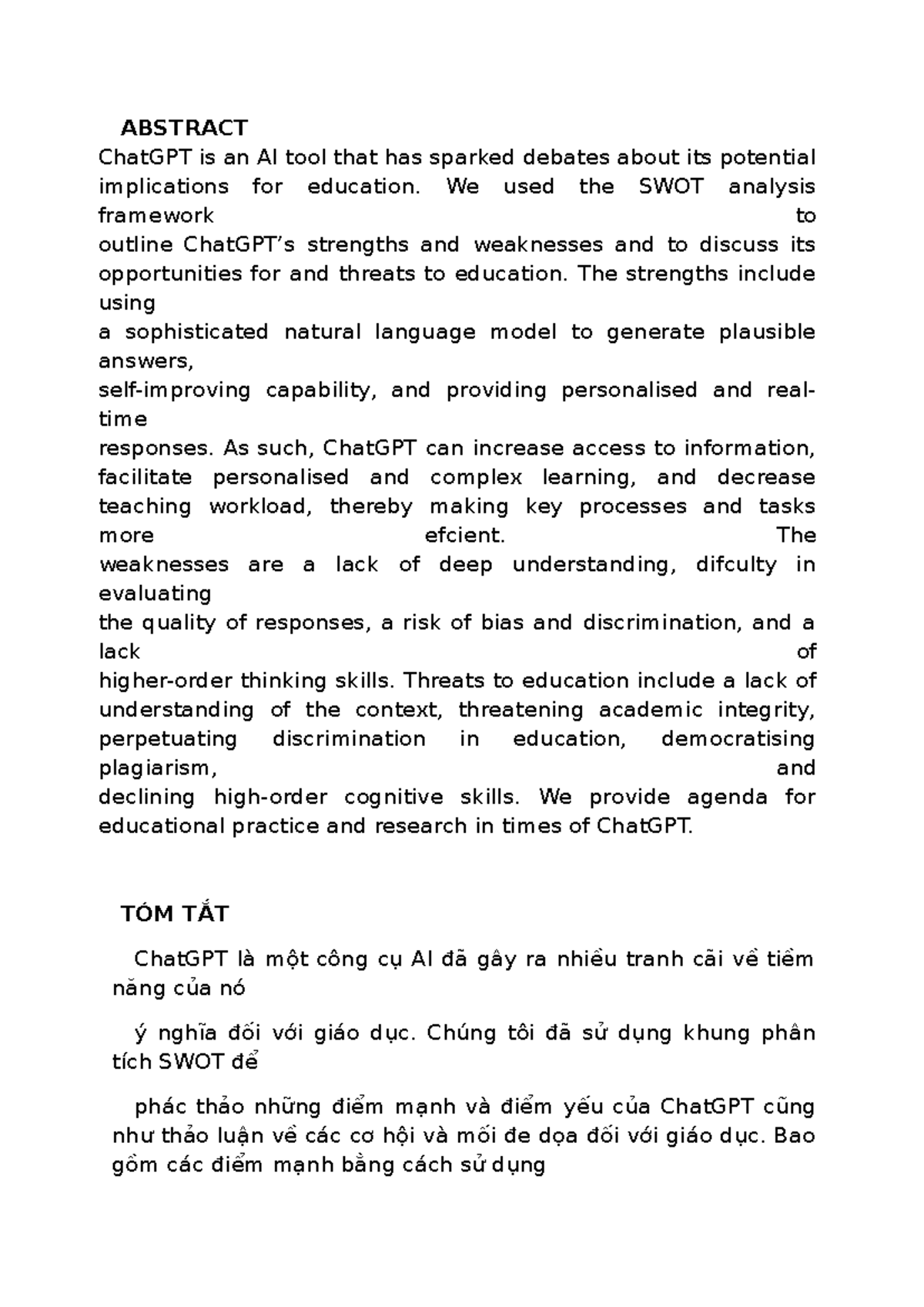 Abstract - ẺWEG - ABSTRACT ChatGPT is an AI tool that has sparked ...