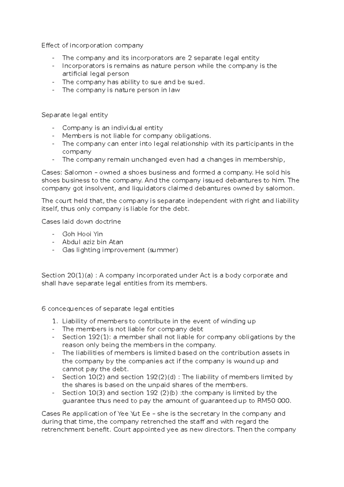 Company law CA 2016: Key legal provisions and case summaries - Studocu