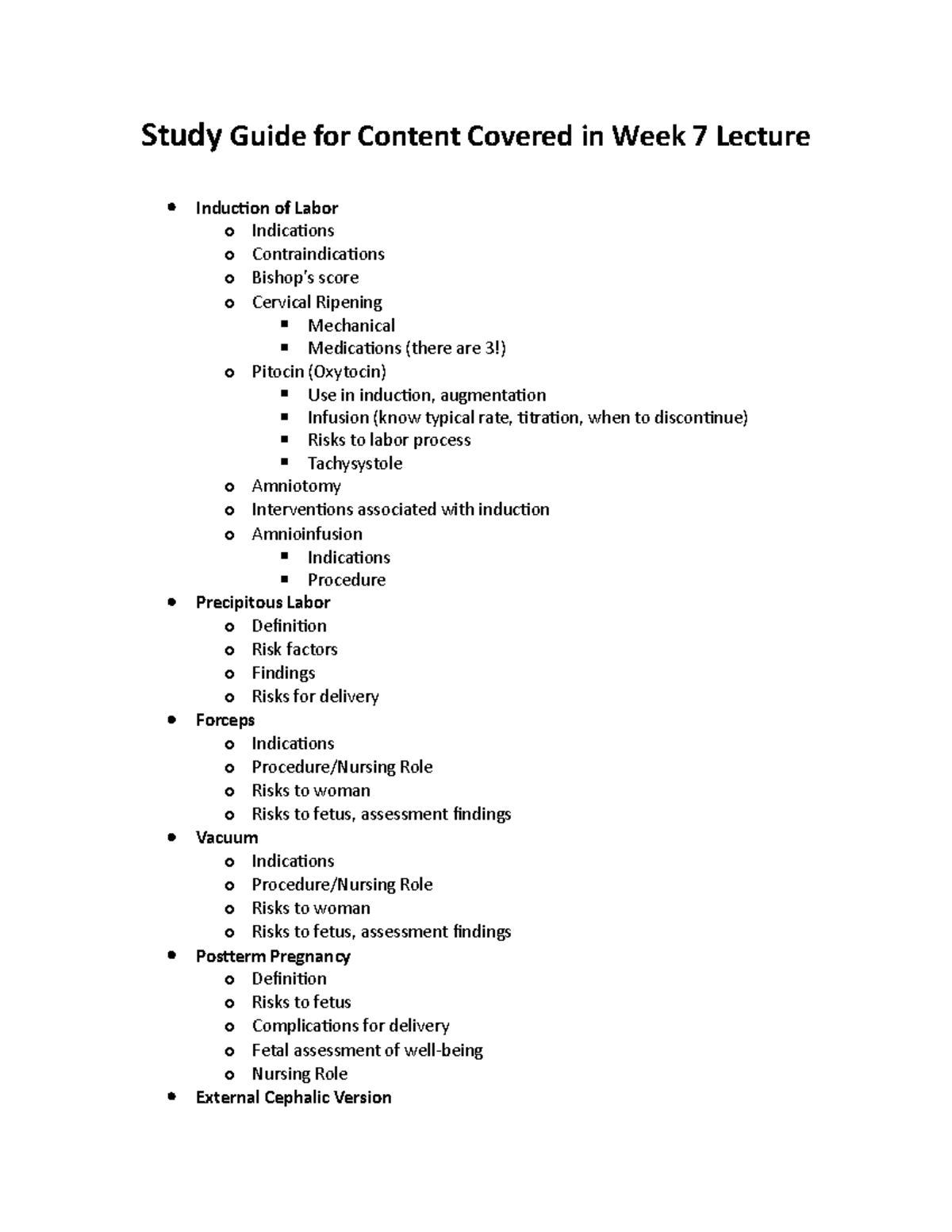 Study Guide for Content Covered in Week 7 Lecture (1) - Study Guide for ...