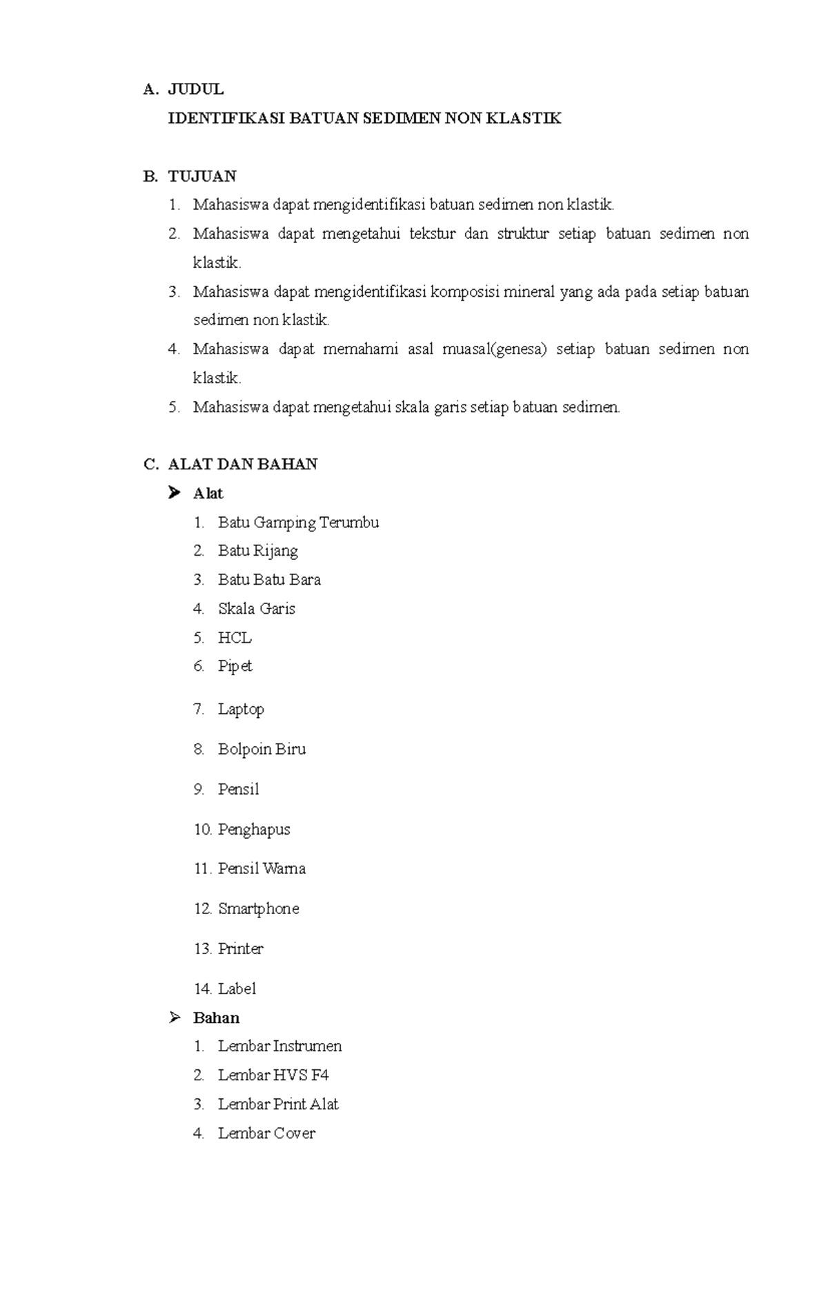 Identifikasi dan Analisis Batuan Sedimen Non Klastik - Geologi Dasar ...