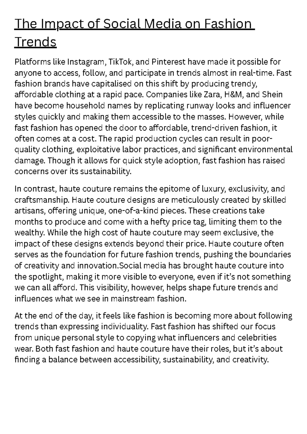 The Influence of Social Media on Fashion Trends: Fast Fashion vs. Haute ...