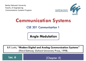 Comm 1 - Communication Systems - Lec. 1 [Chapter 1] B. Lathi, “Modern ...