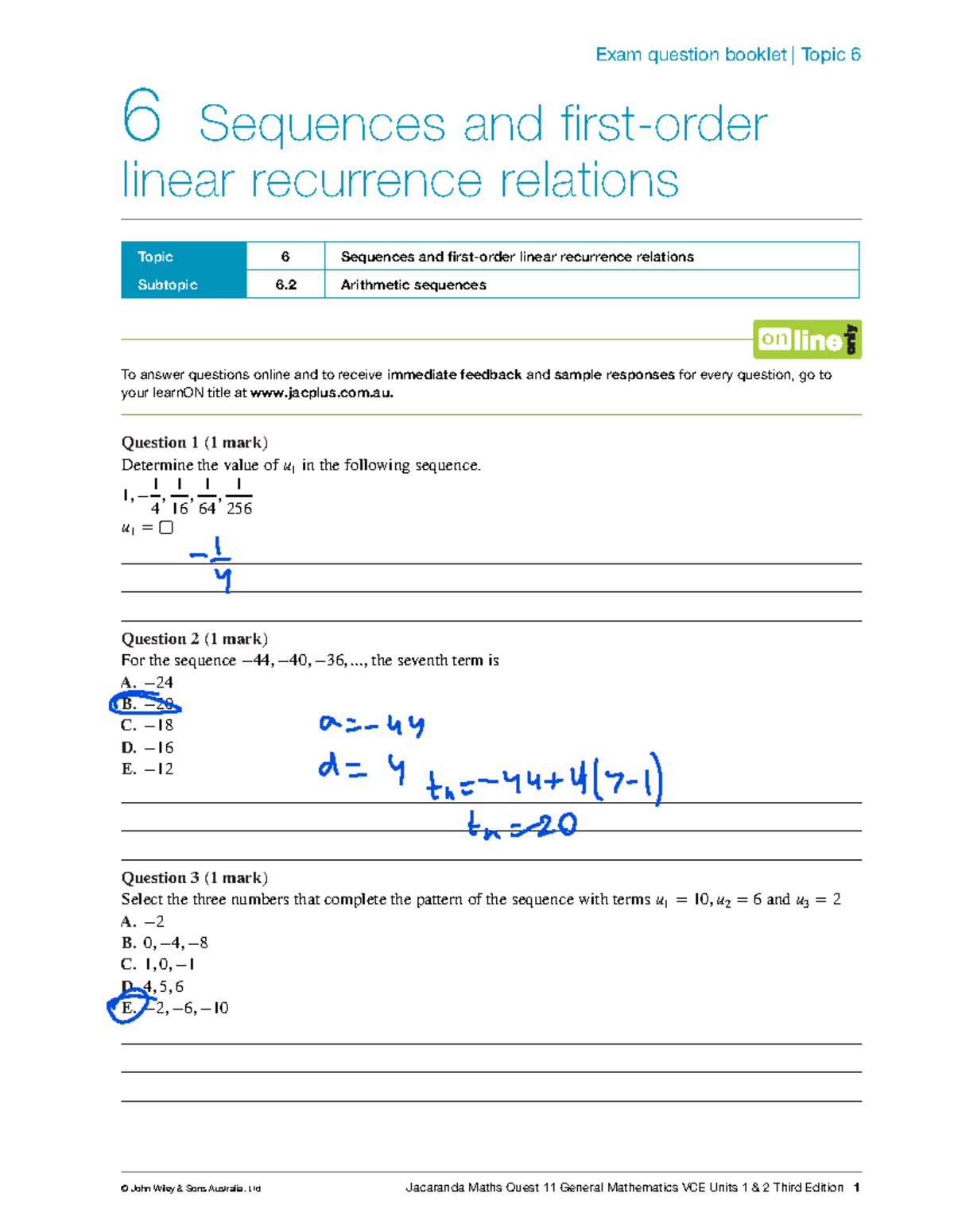 Exam Question Booklet: Topic 6 - Sequences & Recurrence Relations (VCE ...