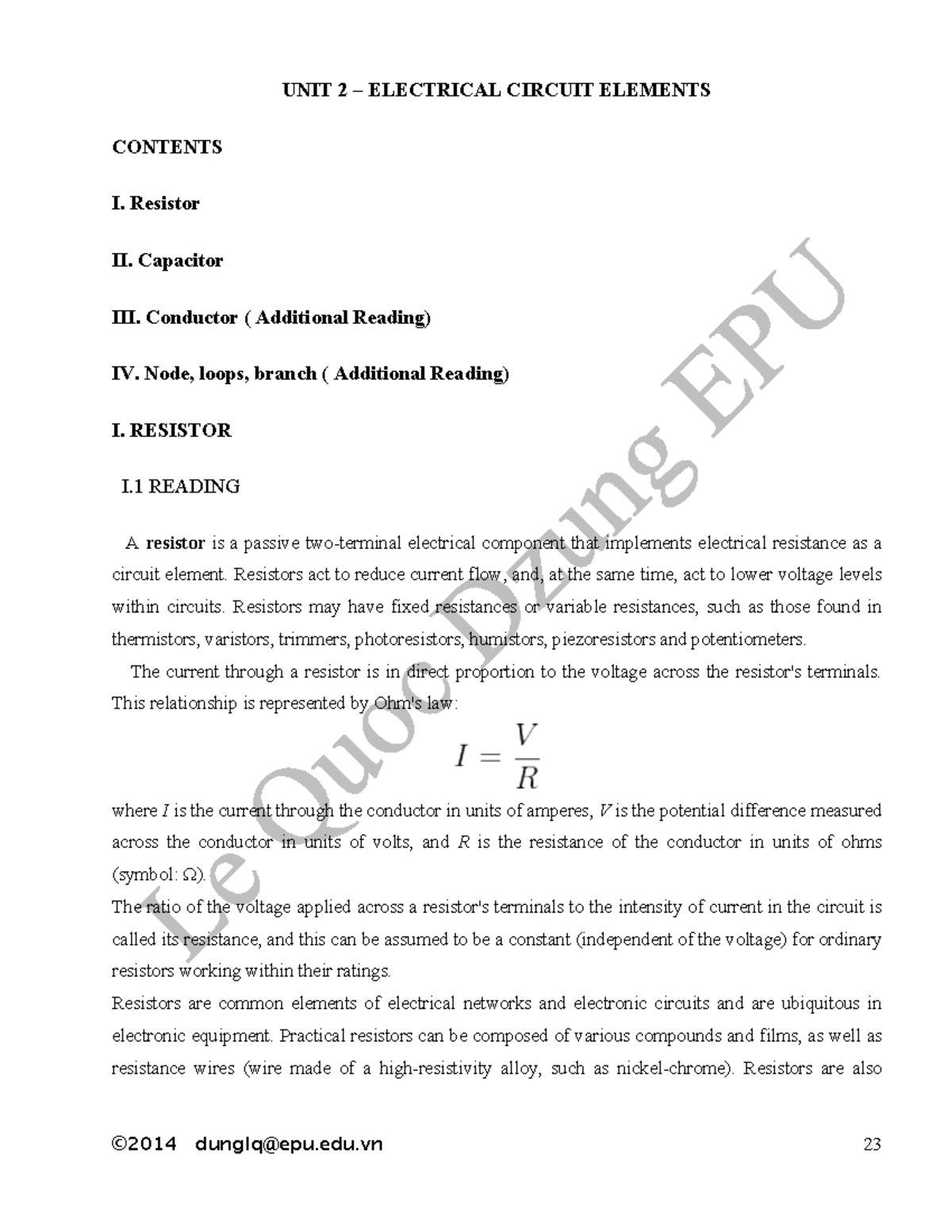 UNIT 2: ELECTRICAL CIRCUIT ELEMENTS - TACN Test 1 Notes - Studocu