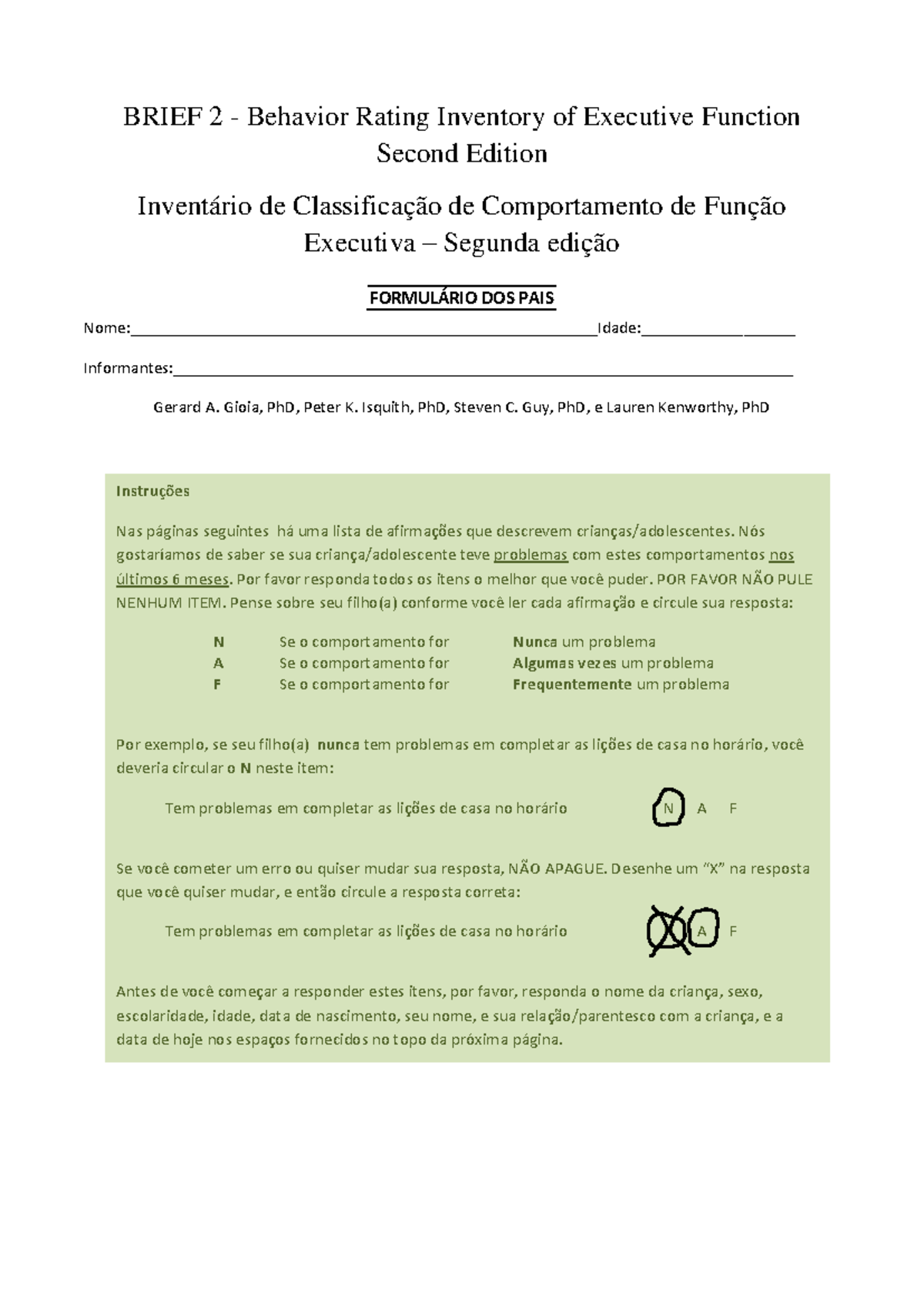 Behavior Rating Inventory of Executive Function - Brief 2 - Studocu