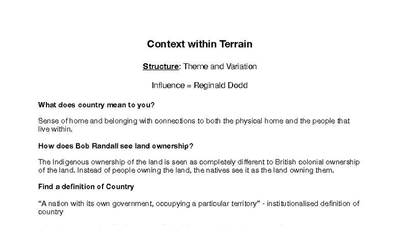 Band 6 HSC Dance Notes: Terrain and Cultural Connection - Studocu