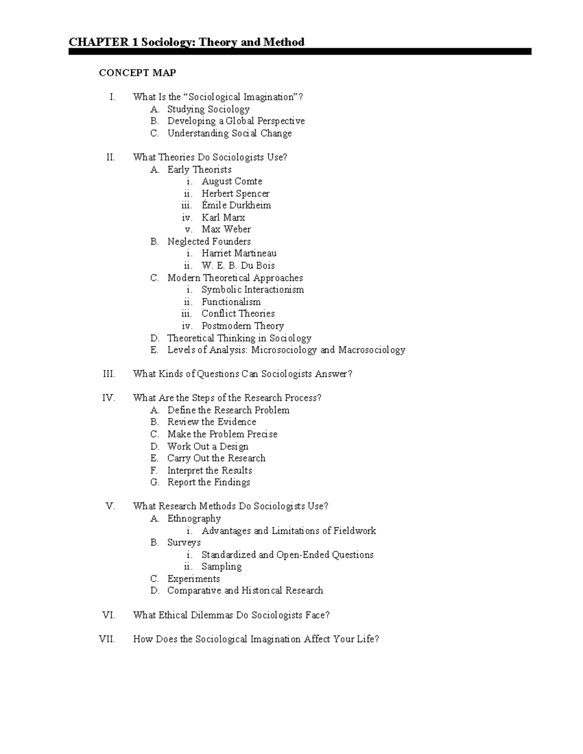 CHAPTER 1 Sociology: Theory and Method Concept Map and Key Insights ...