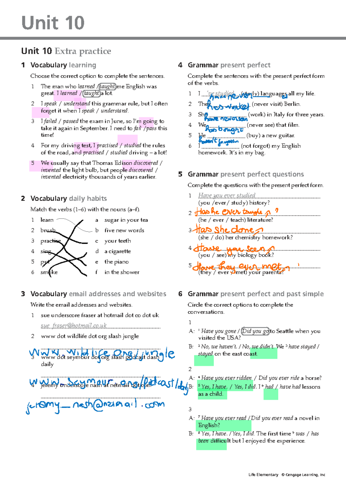 Elem Unit 10 Extra Practice: Vocabulary & Grammar Review - Studocu