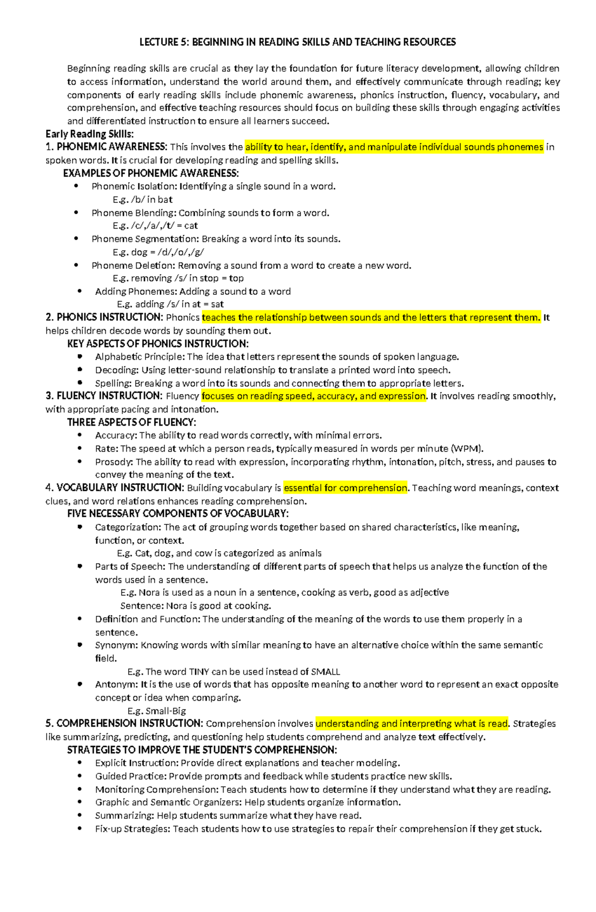 LECTURE 5: BEGINNING READING SKILLS & TEACHING RESOURCES - Studocu
