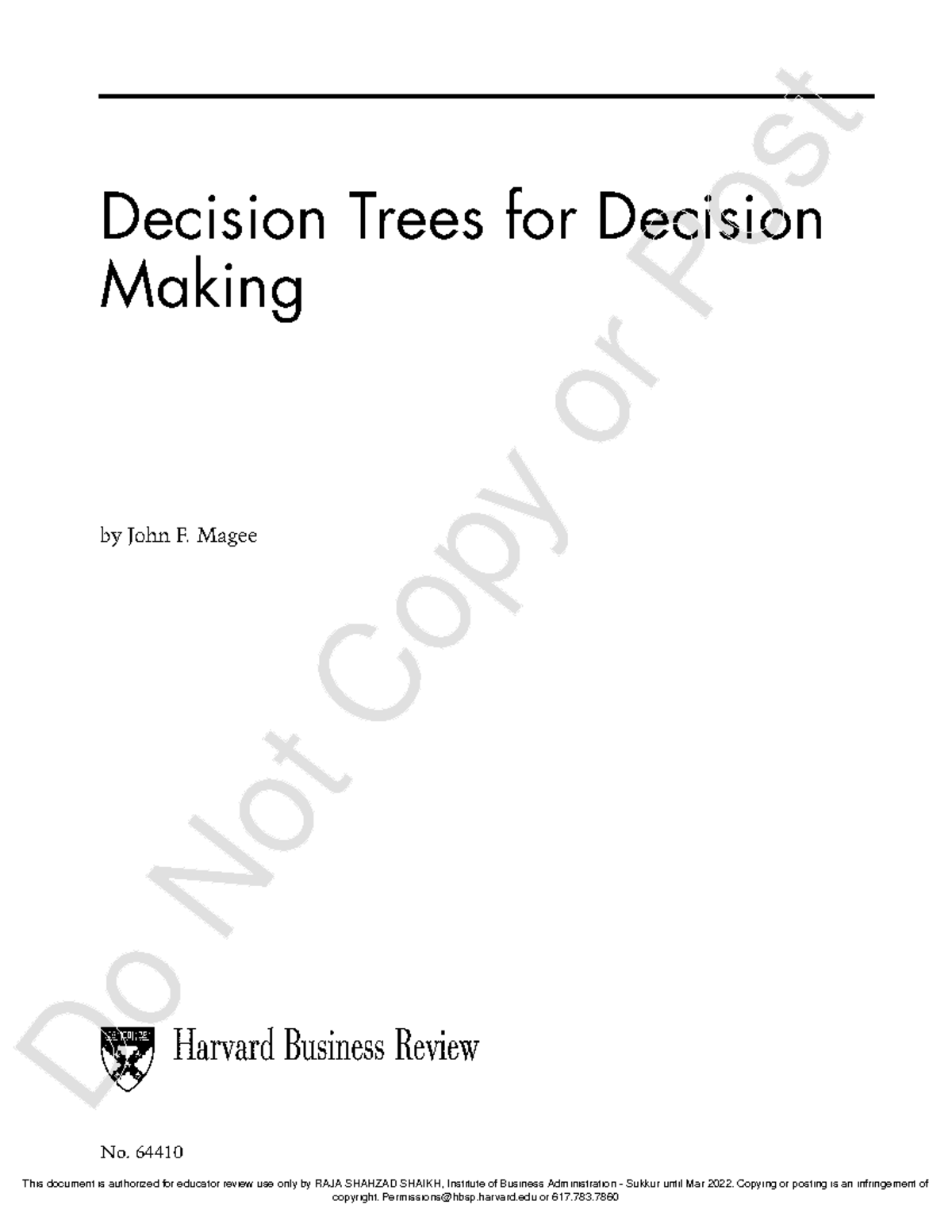 Decision tree Analysis Reading - No. 64410 by John F. Magee Decision ...