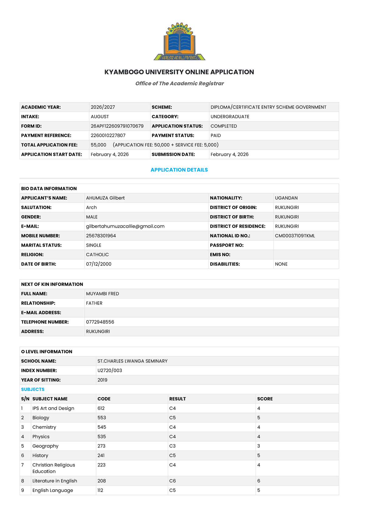 KYAMBOGO UNIVERSITY ONLINE APPLICATION FORM - UNDERGRADUATE 2026 - Studocu