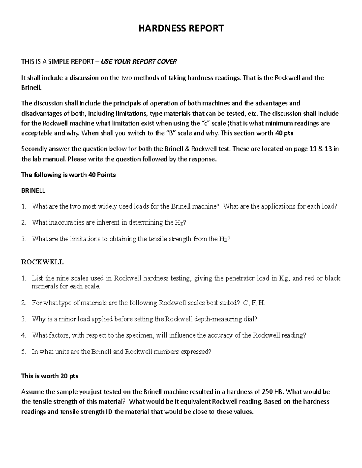 Hardness Report Requirements for Material Testing Methods - Studocu