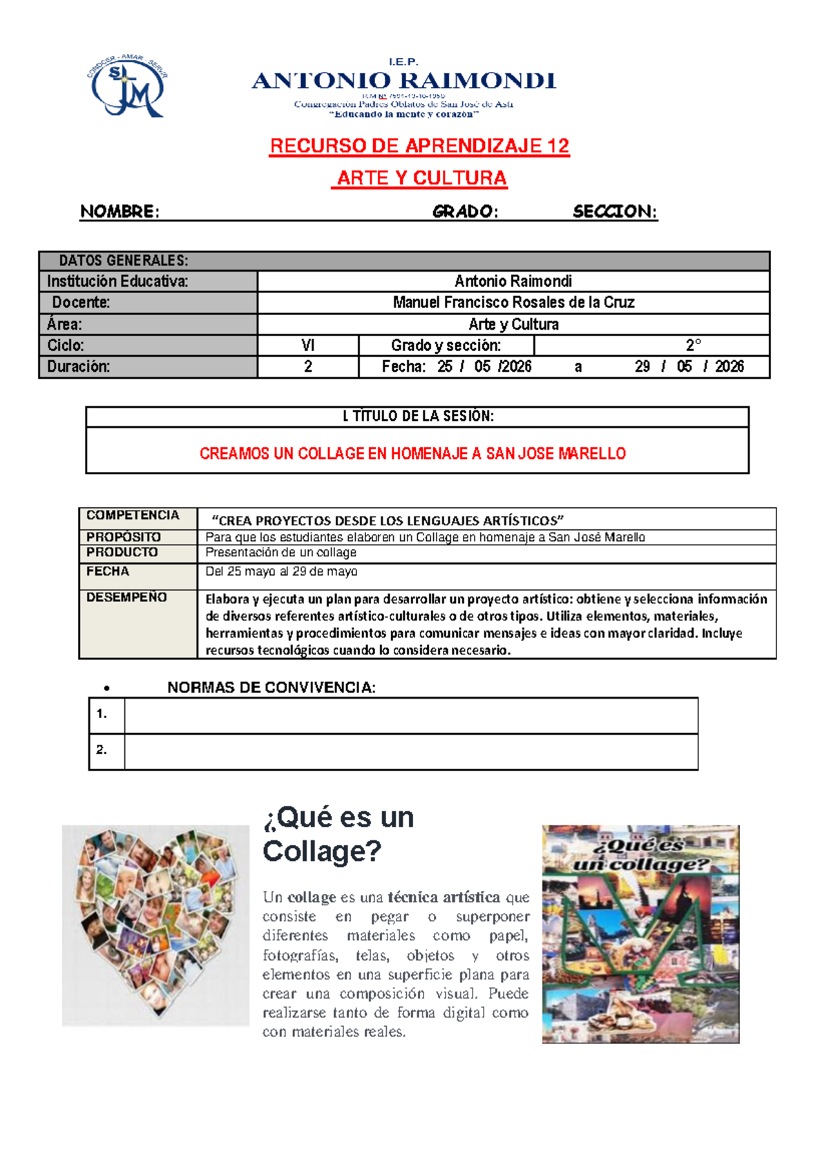 Recurso de Aprendizaje N12: Creación de Collage en Homenaje a San José ...
