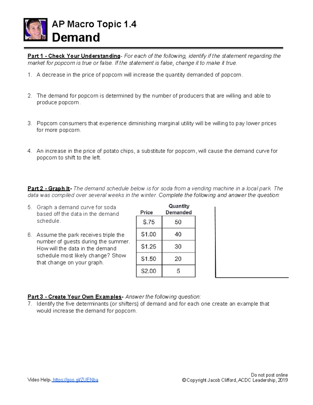 AP Macro Topic 1.4 Demand: True/False Statements & Graphing Exercise ...