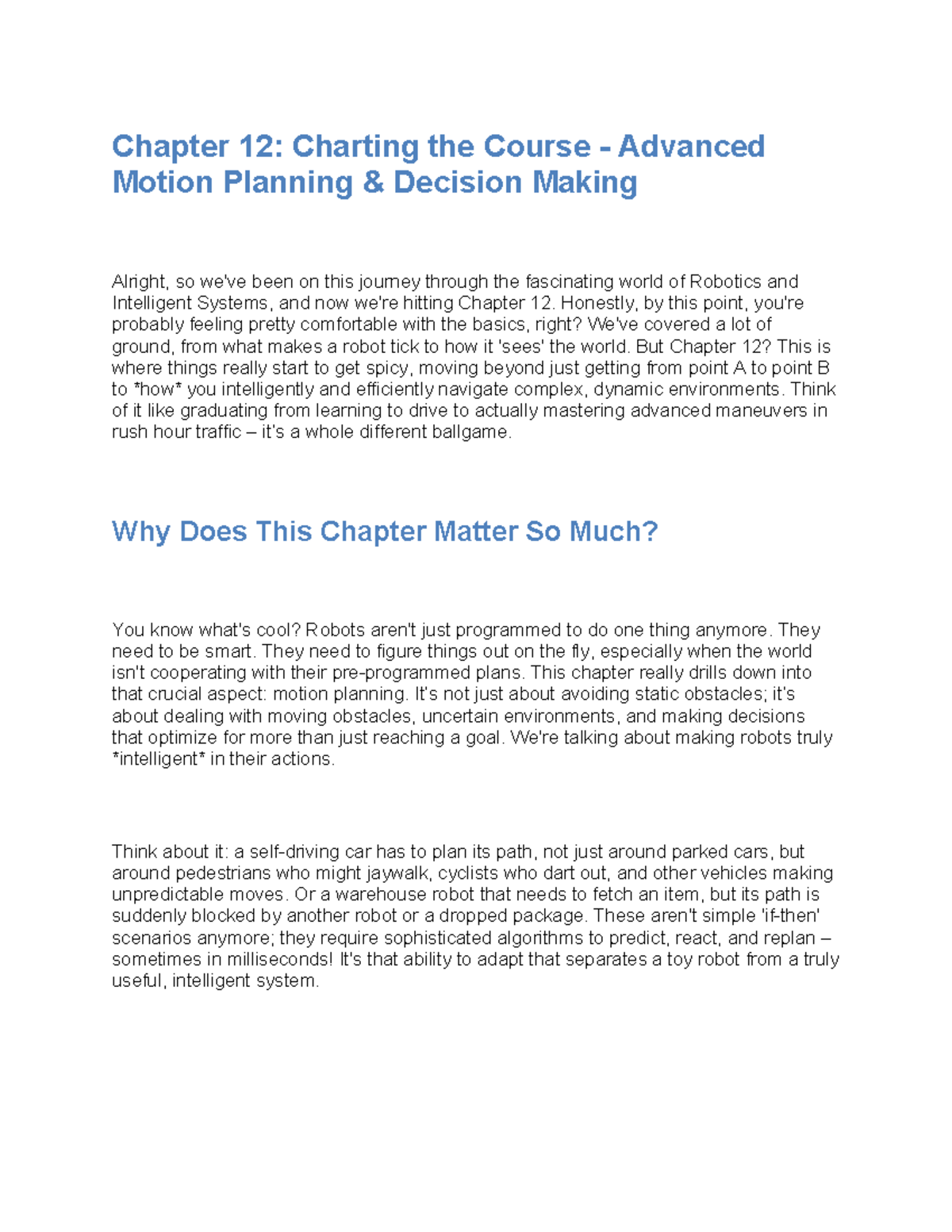 Robotics 12: Advanced Motion Planning & Decision Making Review - Studocu