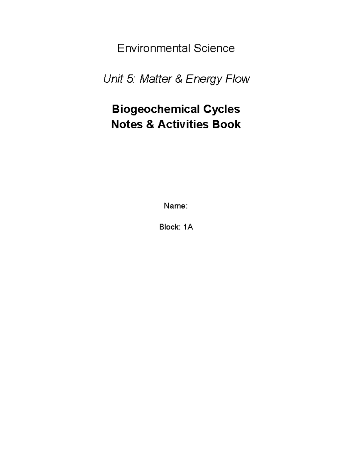 Biogeochemical Cycles Study Guide: Environmental Science (Unit 5) - Studocu