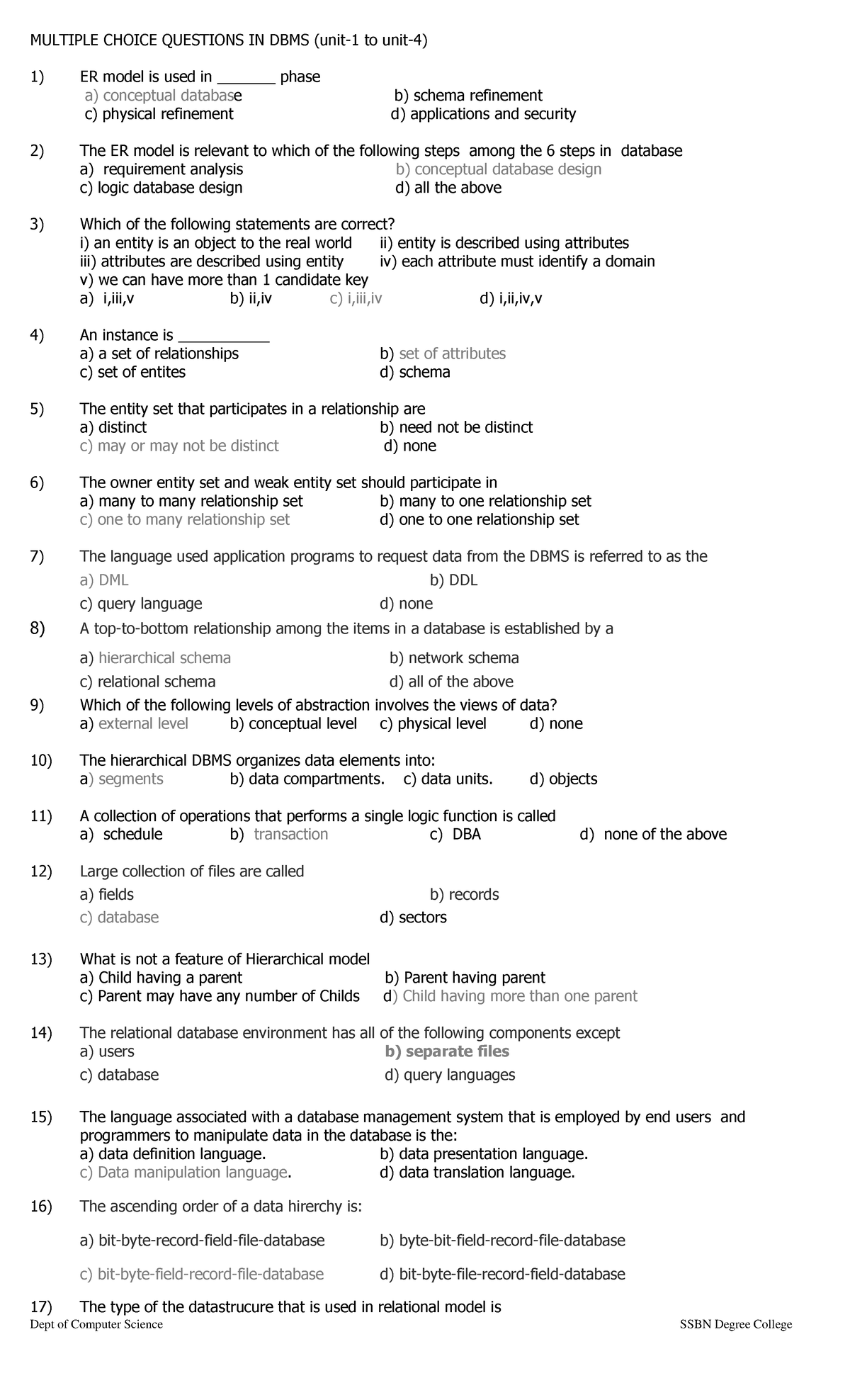 Database MCQ Questions - MULTIPLE CHOICE QUESTIONS IN DBMS (unit-1 to ...