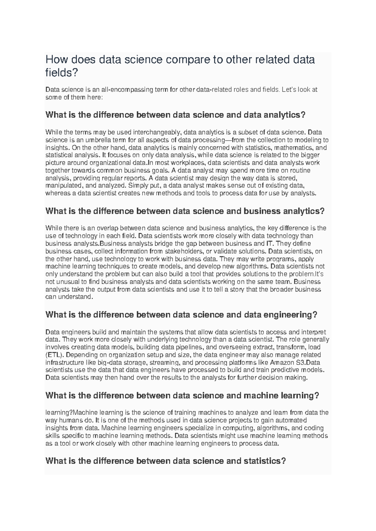 Comparing Data Science to Related Fields: Key Differences Explained ...