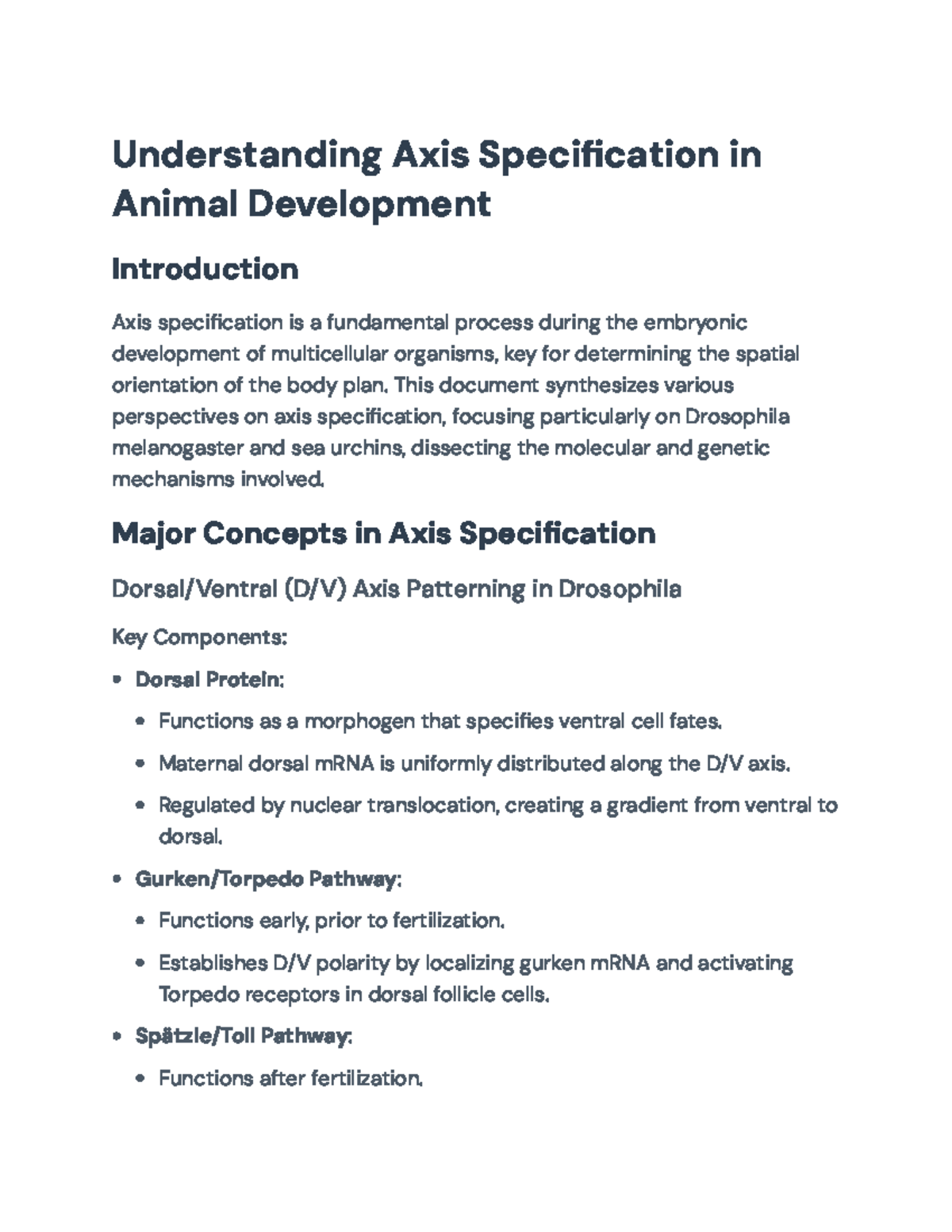 Understanding Axis Specification in Drosophila and Sea Urchins ...