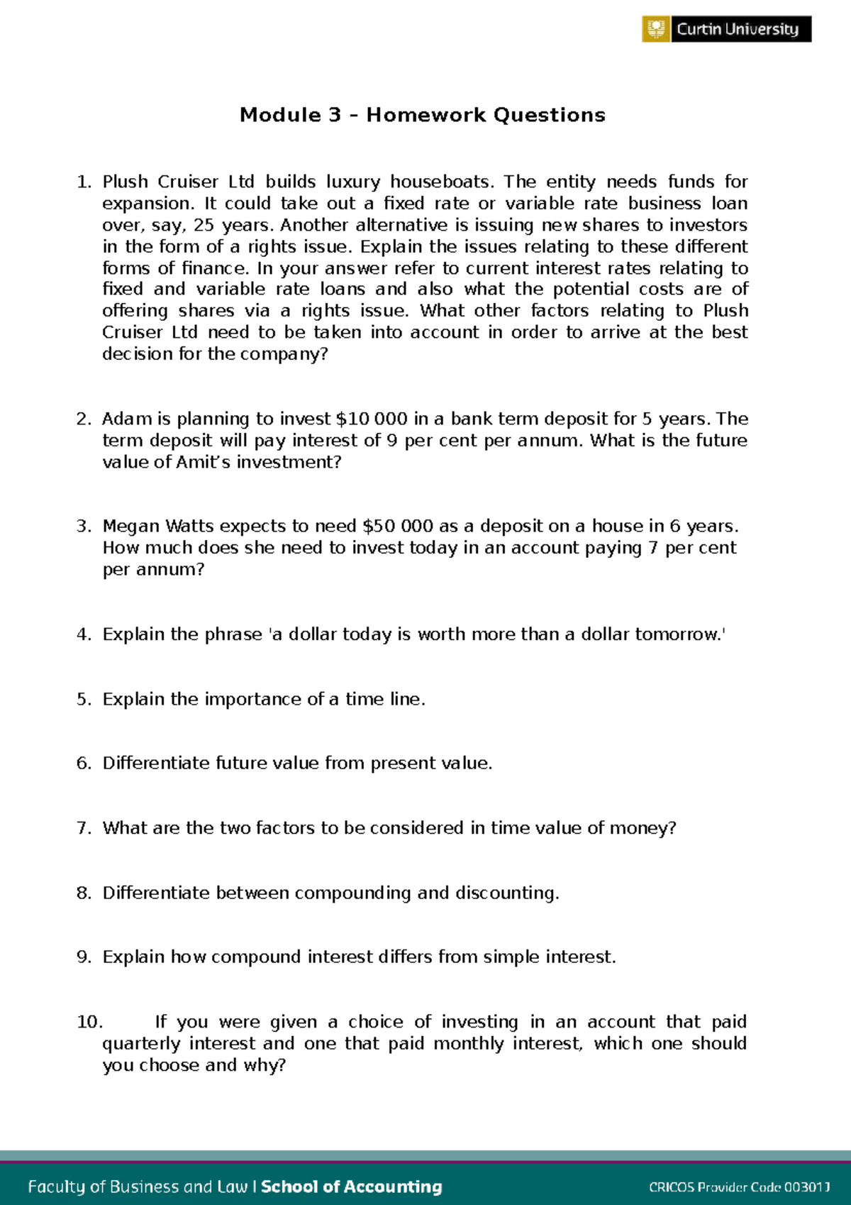 ACCT1002 M3 Homework Questions - Module 3 – Homework Questions Plush ...