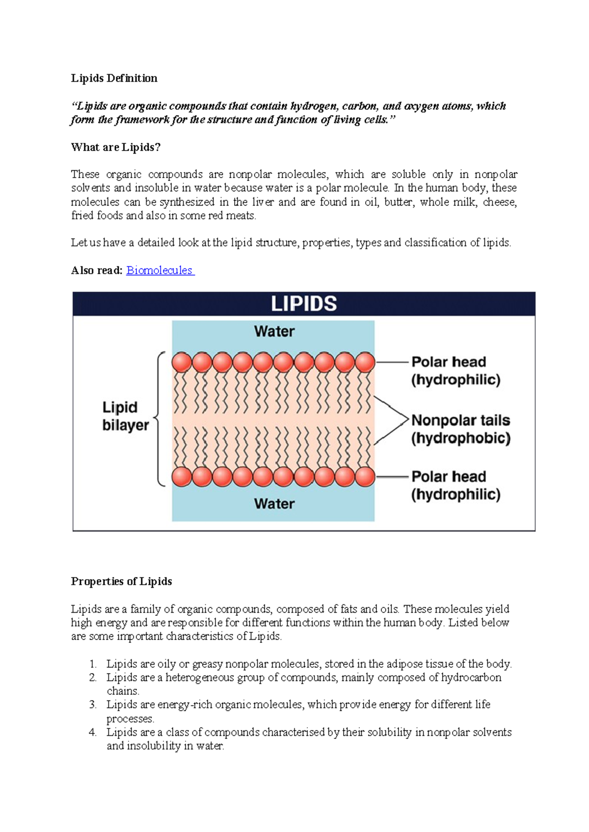 Lipids - Study Notes for Biology 101: Structure, Types, and Functions ...