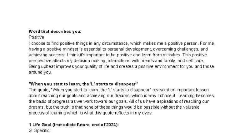 Gym FPT - Personal Development & Goal Setting Essay - Studocu