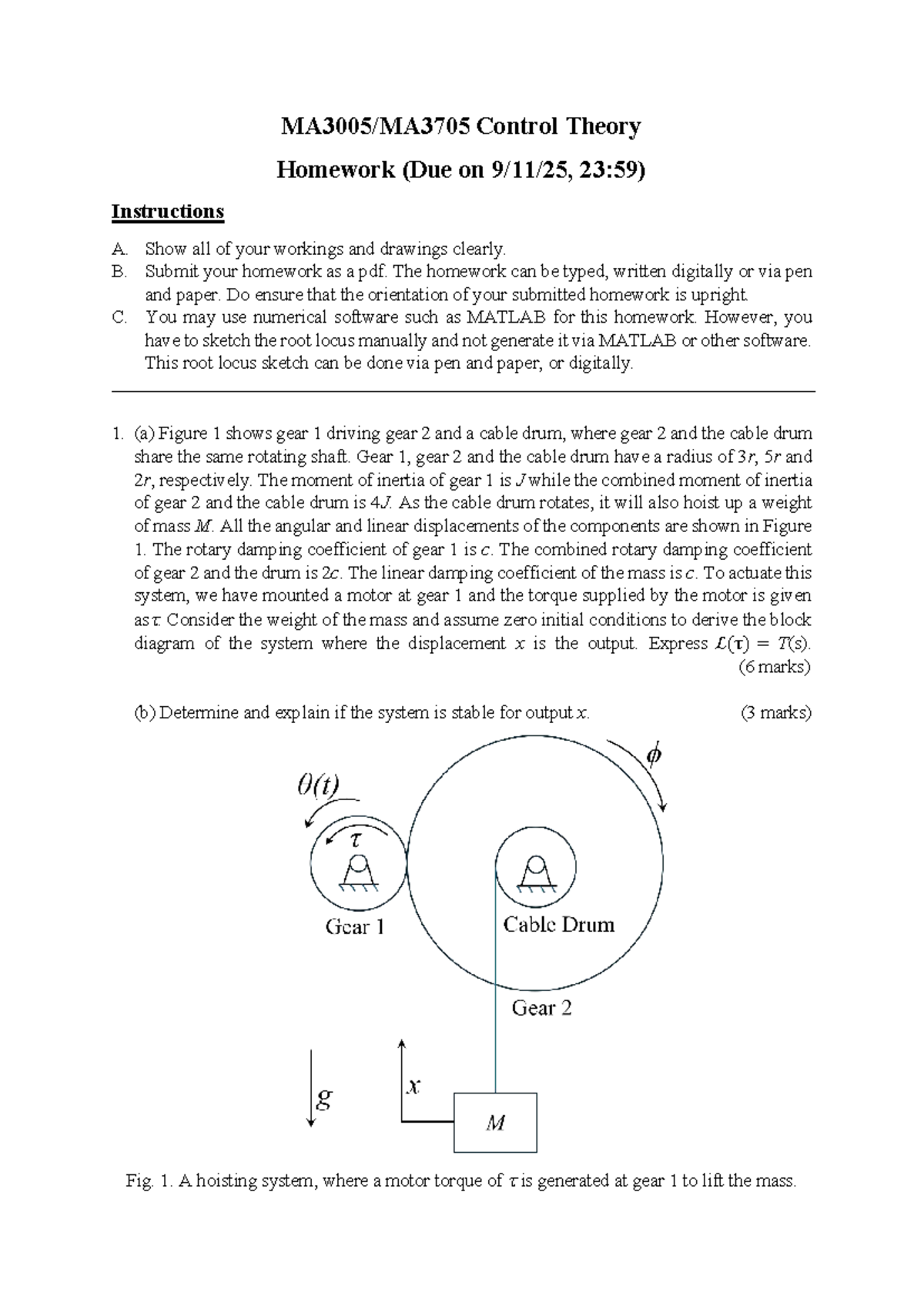 MA3005 Control Theory Homework: Root Locus & System Stability Analysis - Studocu