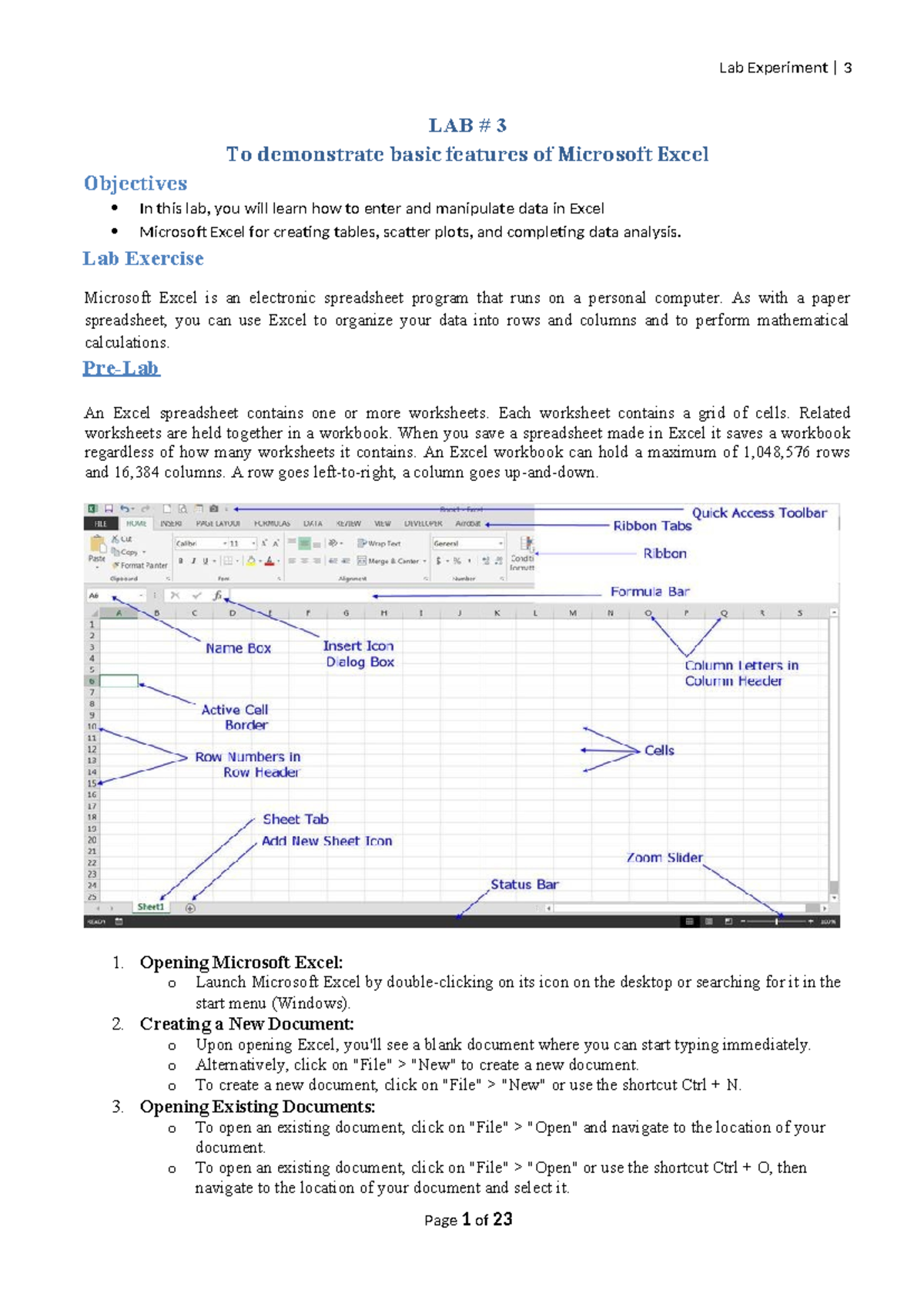 CSC101 Lab Handout 3 - Basic Microsoft Excel Features - Studocu