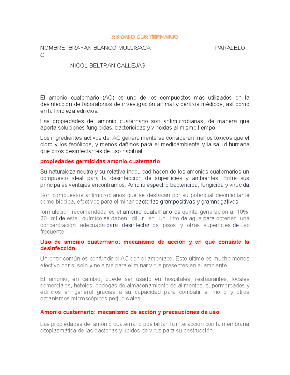 Amonio Cuaternario... Brayan Blanco mullisaca - AMONIO CUATERNARIO ...