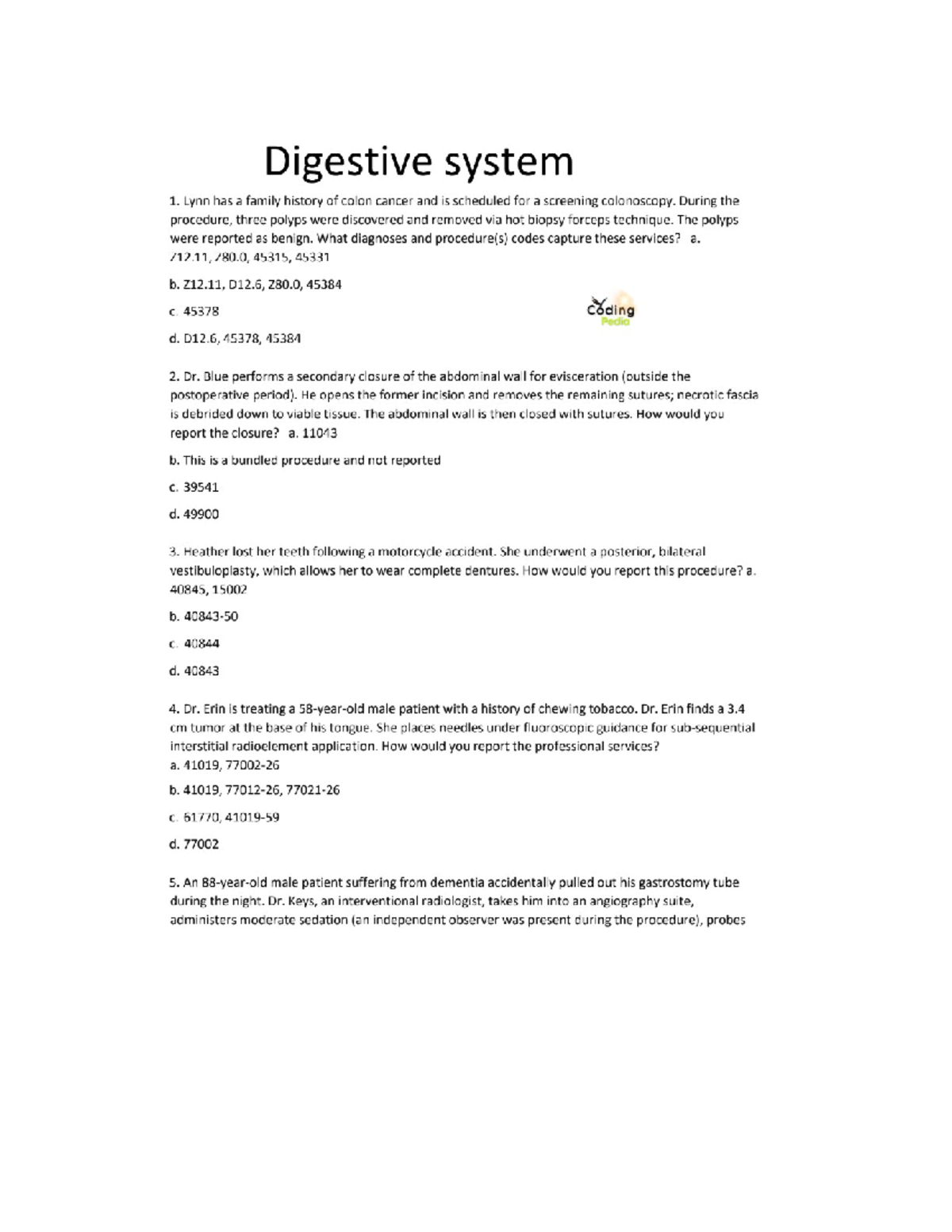 Digestive System Procedures and Coding - BOT - Studocu
