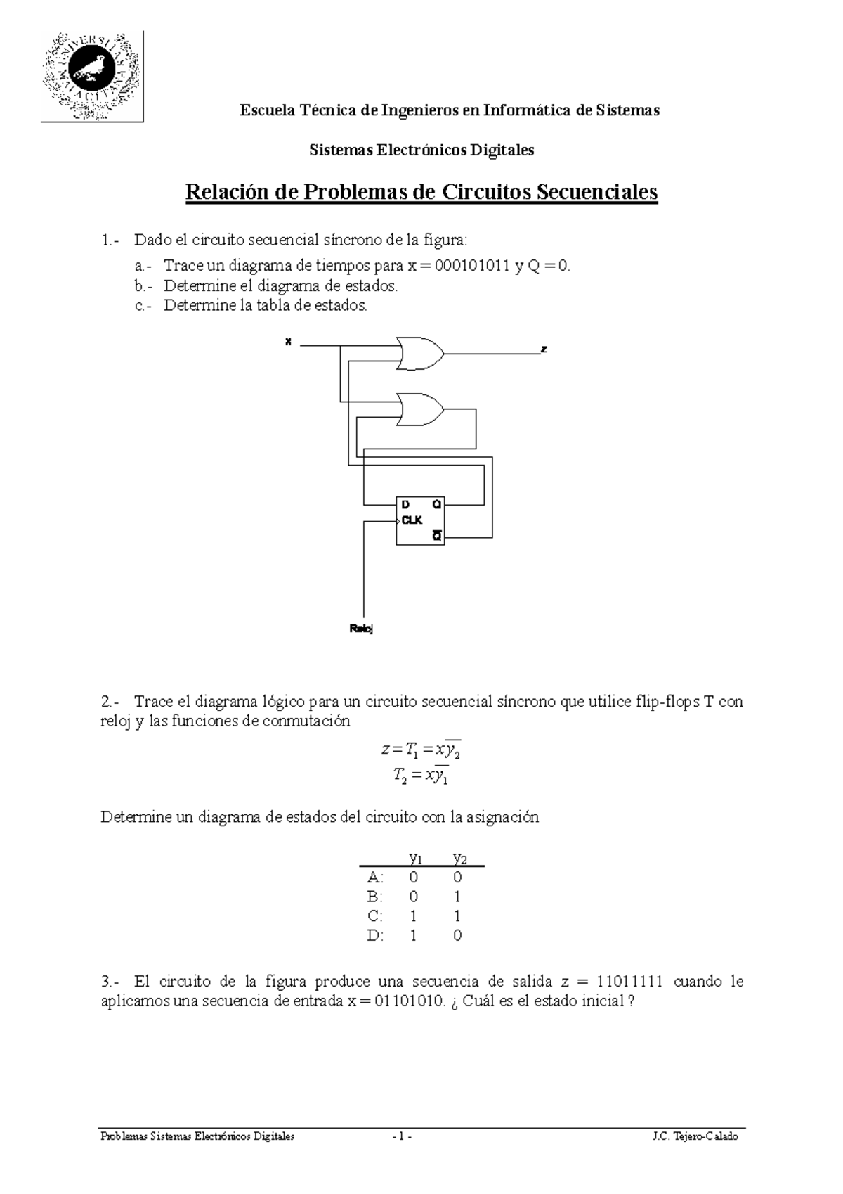 Problemas de Circuitos Secuenciales - Sistemas Electrónicos Digitales - Studocu