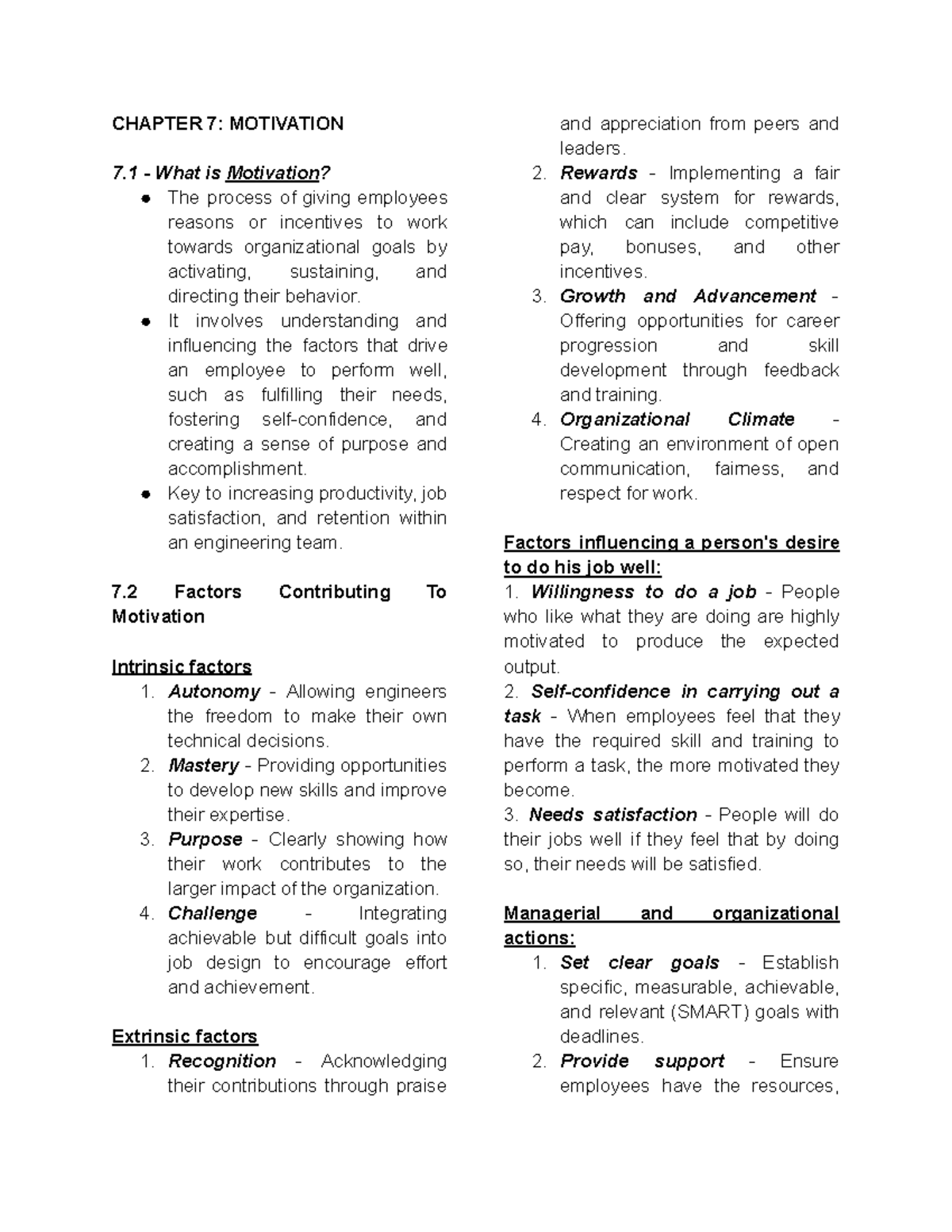 CH7: Motivation - Understanding and Enhancing Employee Engagement - Studocu