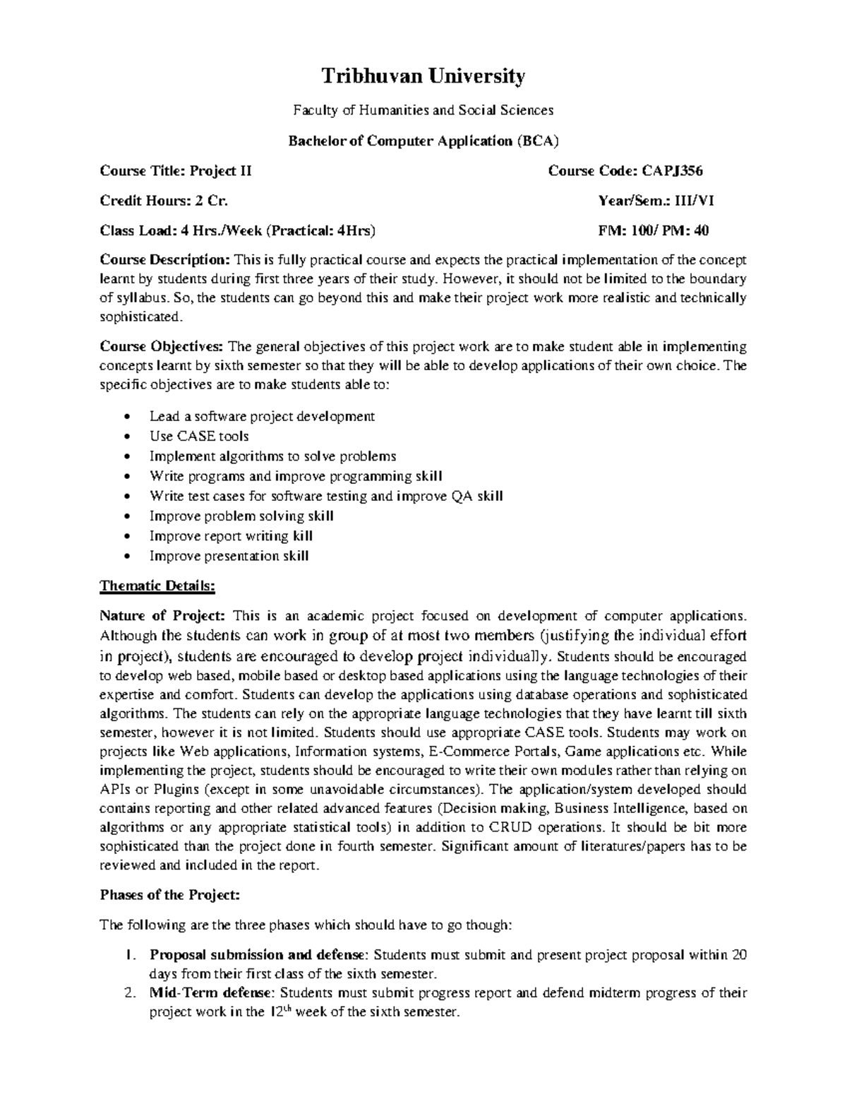 Project II Guidelines for BCA 6th Sem [CAPJ] - Full Course Details ...