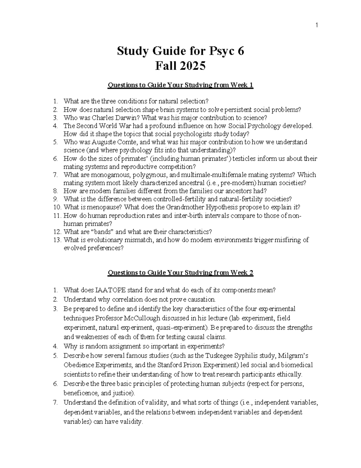 Psyc 6 Study Guide: Key Concepts and Questions for Fall 2025 - Studocu