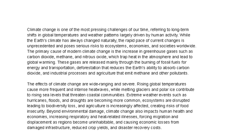 Climate Change: Challenges and Solutions - Essay - Assignment - Studocu