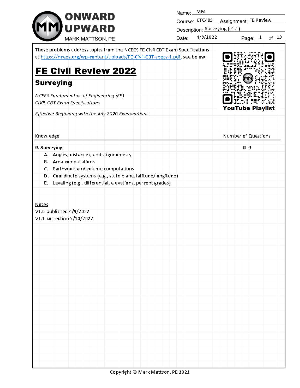 CTC485 FE Surveying Review 2022 - Fundamental Exam Topics - Studocu