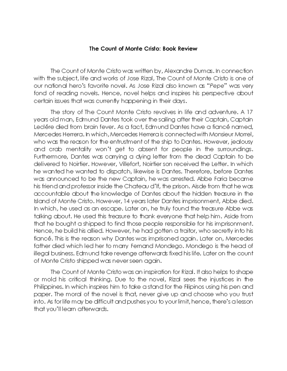 LWR The Count of Monte Cristo Book Review - The Count of Monte Cristo ...