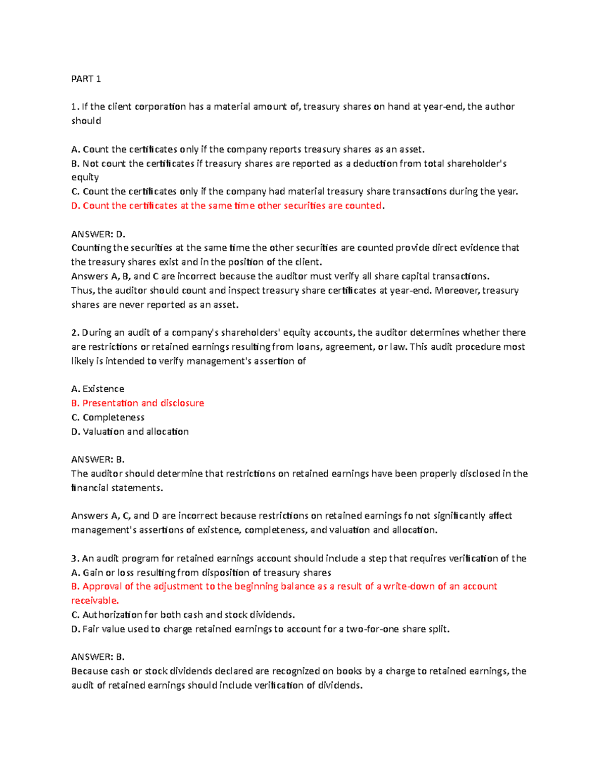 Audit 101: Part 1 Test Questions & Answers (ACCT 302) - Studocu