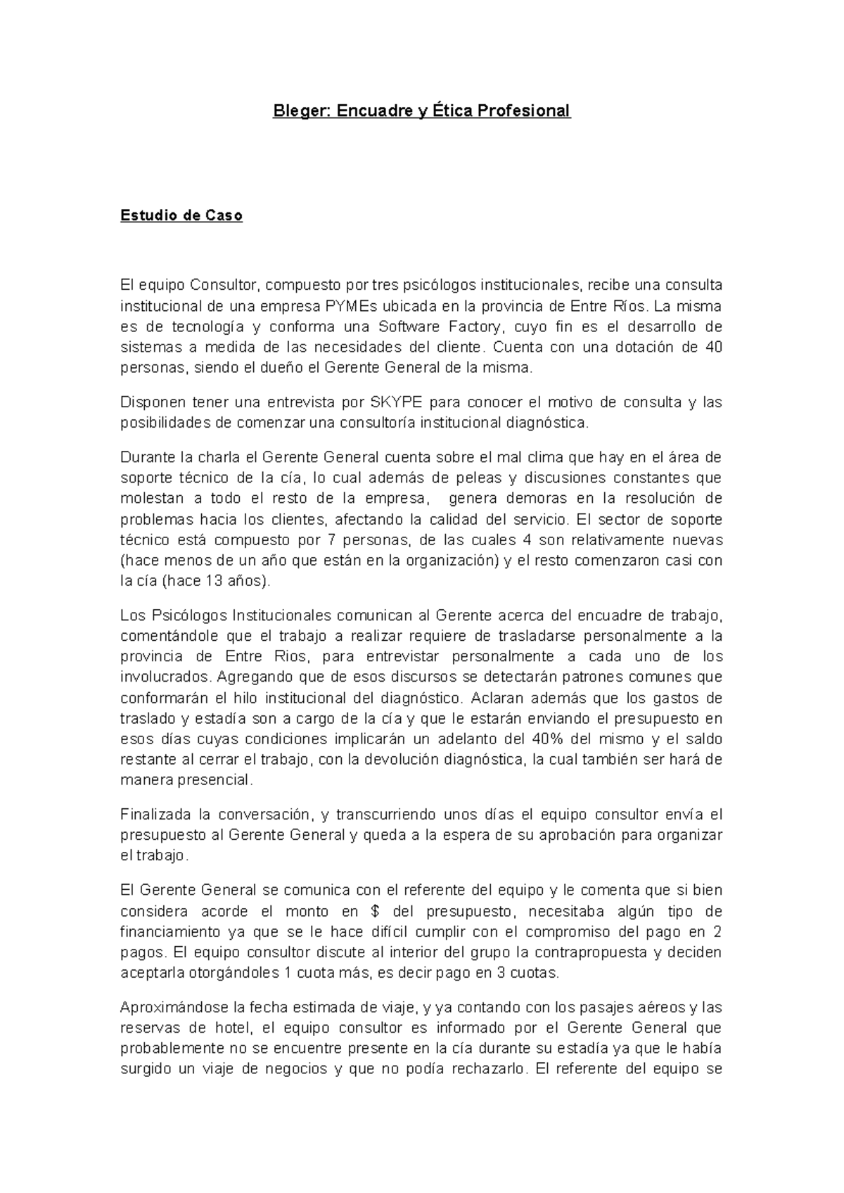Estudio de Caso Bleger: Análisis Institucional y Ética Profesional ...